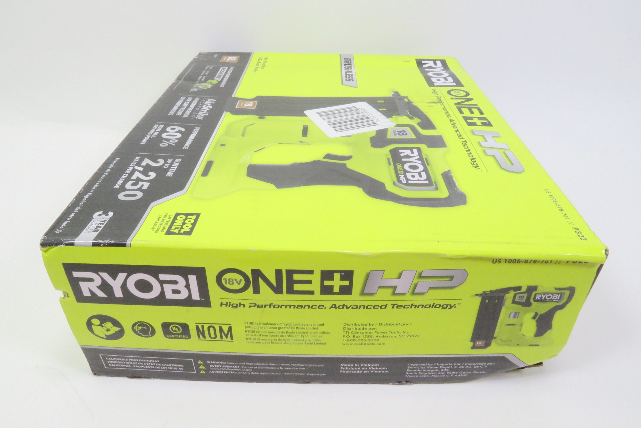 Ryobi P322 ONE+ HP 18V 18-Gauge Brushless Cordless AirStrike Brad Nailer