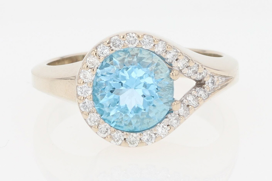 2.49ctw Round Cut Blue Topaz with Diamond Accents Ring 14K White Gold ...