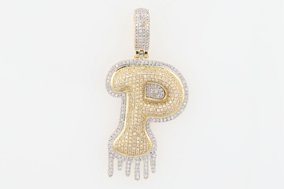 .55ctw Diamond Drip Initial "P" Pendant without Chain 10k Multi-Tone Gold