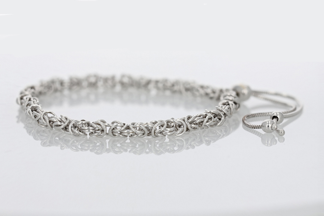 3.8mm Byzantine Link Chain 6.25" Bolo Bracelet 14k White Gold Turkey 3. ...