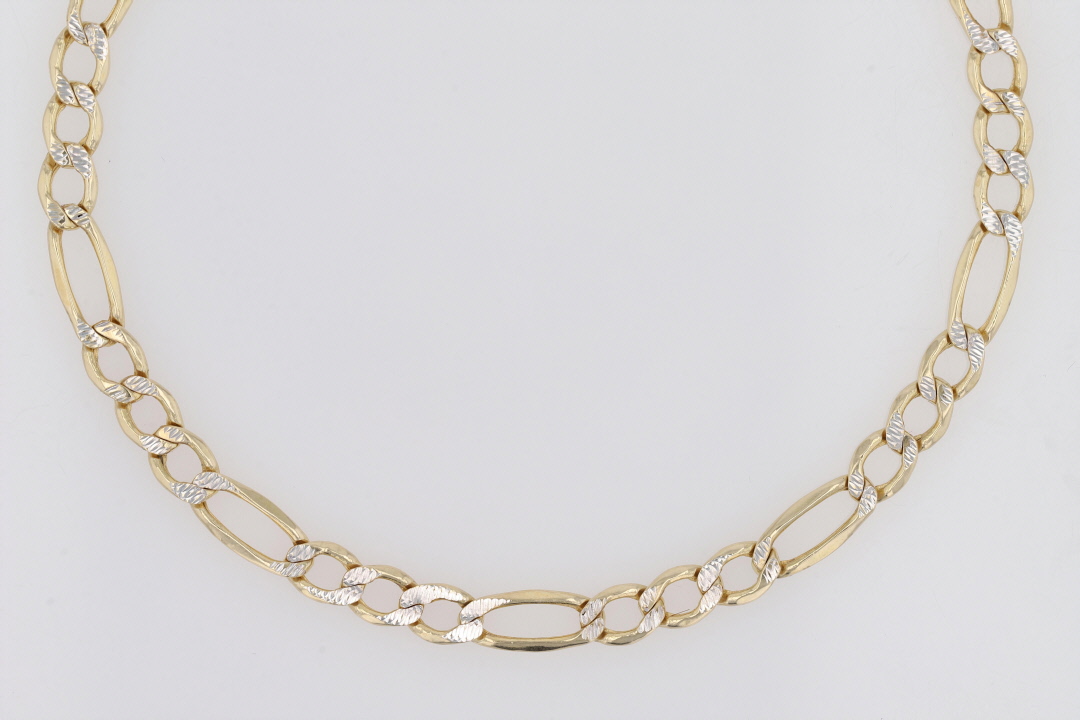 5.2mm Diamond Cut Figaro Link Chain 25" Necklace 14k Multi-Tone Gold 11 ...