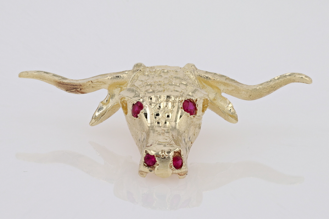 .18ctw Lab-Created Round Ruby Bull Pendant No Chain 10k Yellow Gold 7. ...