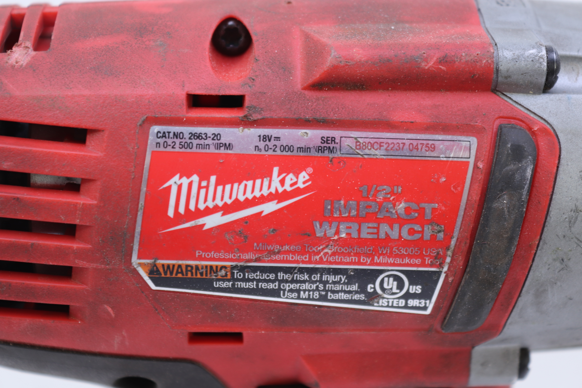 Milwaukee 2663-20 M18 18V Lithium-Ion 1/2" Cordless Impact Wrench