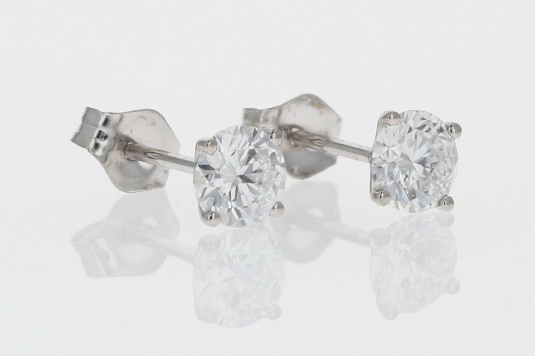 .75ctw Lab-Created Round Diamond Solitaire Stud Pair Earrings 14k White ...