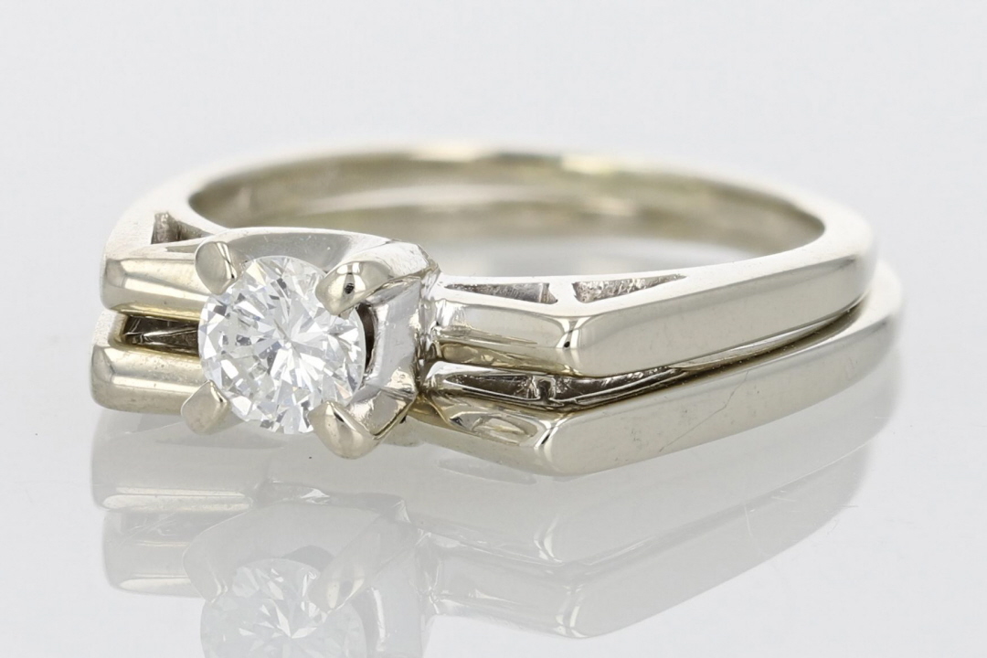 .27ct Round Cut Diamond Solitaire Wedding Set Rings 14k White Gold Size 5