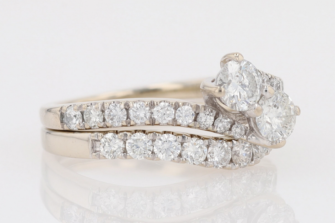 1.44ctw Round Cut Diamond Two-Stone Wedding Set Rings 14k White Gold ...