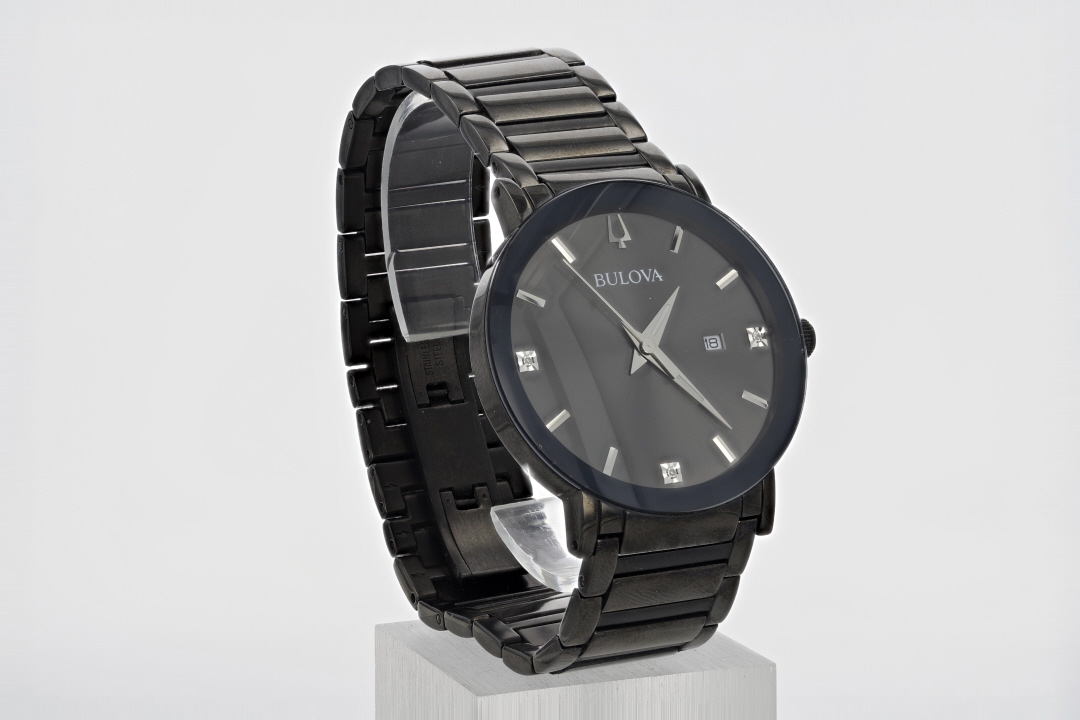 Bulova Futuro Modern Diamond Accent Black Dial Stainless Steel Men's ...