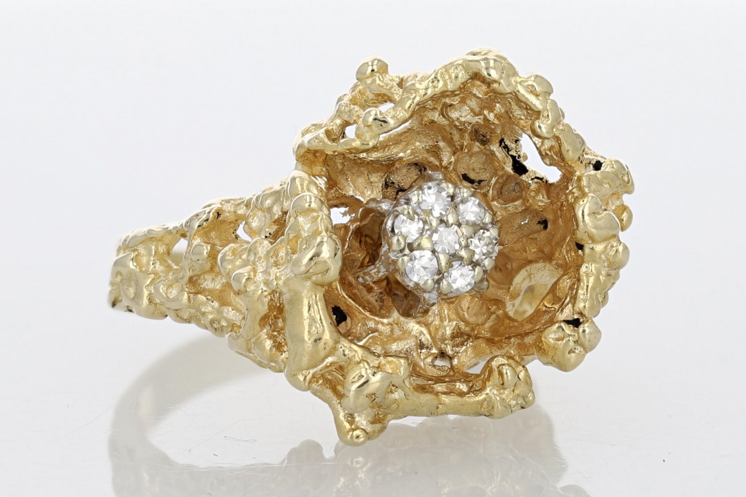 .24ctw Round Cut Diamond Cluster Nugget Statement Ring 14k Yellow Gold ...
