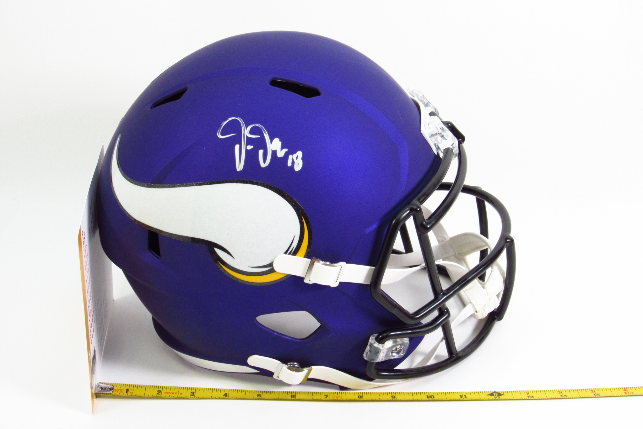 Justin Jefferson Auto Beckett Witnessed MN Vikings Riddell Helmet Replica
