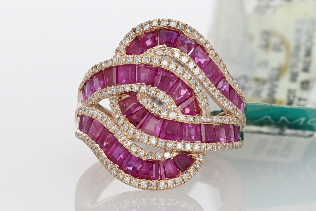 EFFY® Amoré 4.00ctw Baguette Ruby and Diamond Cluster Ring 14k Rose ...