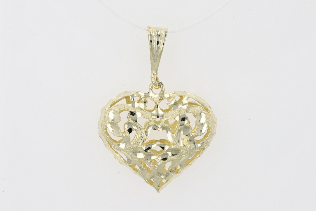 31.9mm Diamond-Cut Puff Heart Pendant without Chain 14k Yellow Gold 3. ...