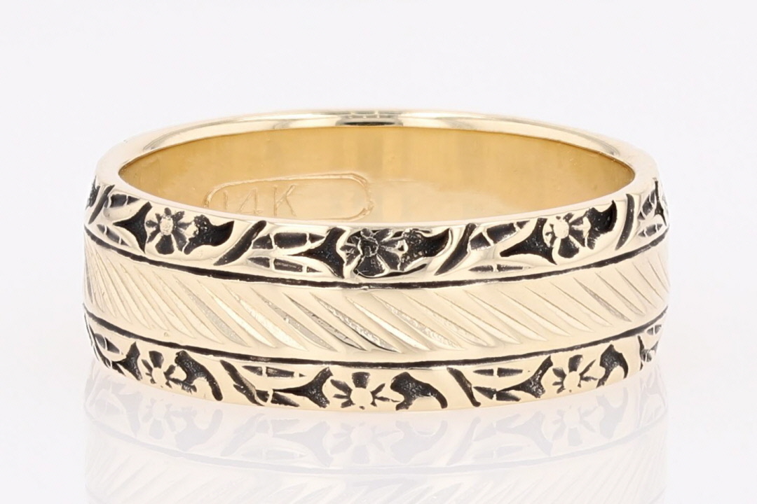 7.2mm Diamond Cut Textured Wedding Band Ring 14k Yellow Gold 7.62 Grams ...