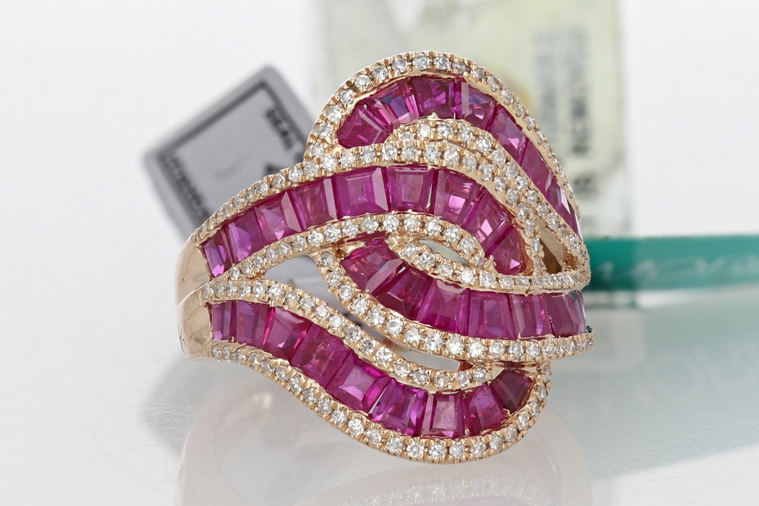EFFY® Amoré 4.00ctw Baguette Ruby and Diamond Cluster Ring 14k Rose ...