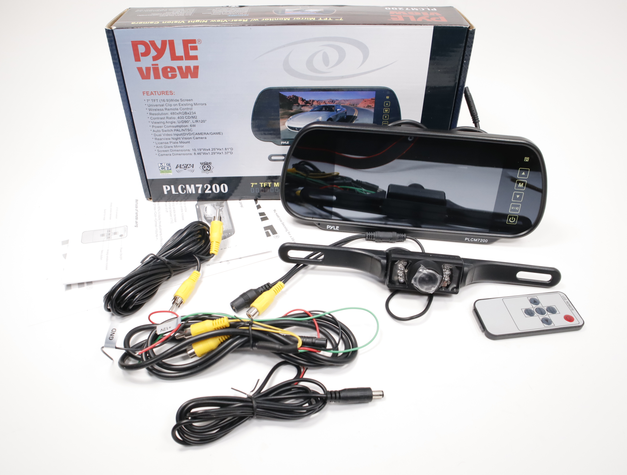 Pyle PLCM7200 Backup Car Camera & Rear View Mirror Monitor Screen System