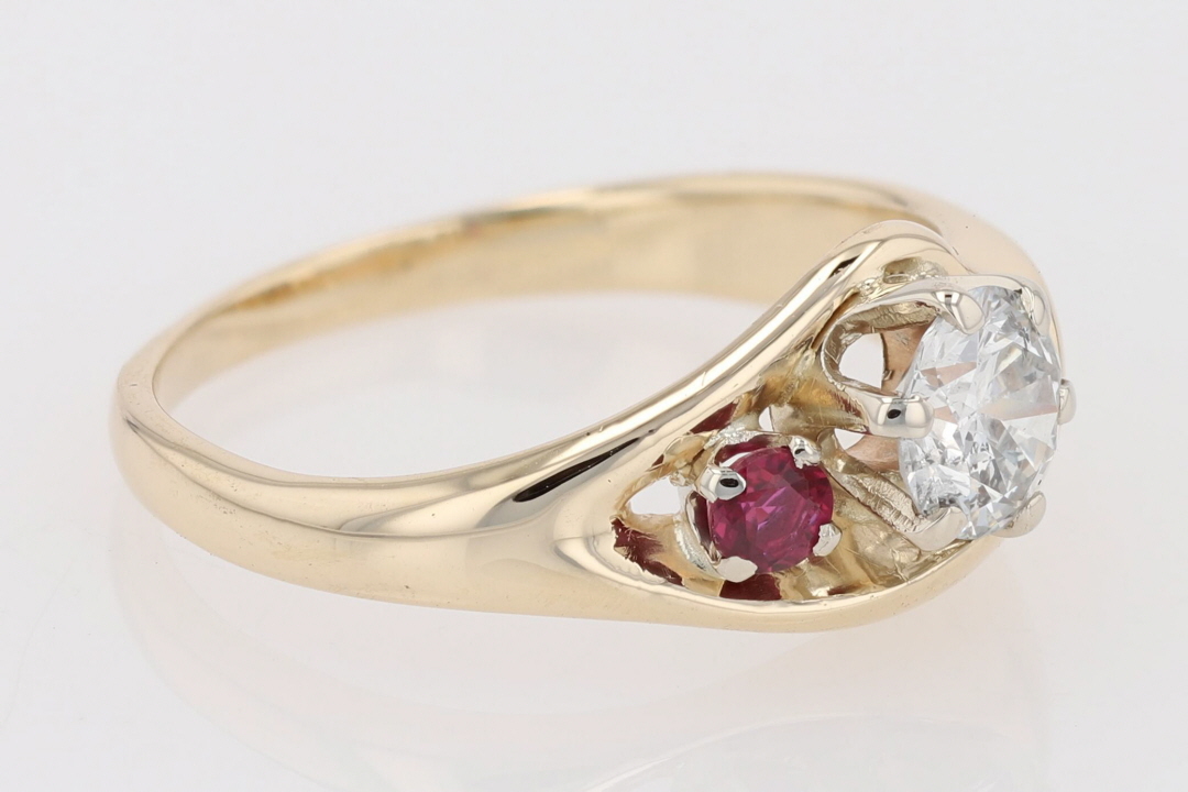 .69ctw Round Diamond and Lab-Created Ruby Engagement Ring 14k Yellow ...