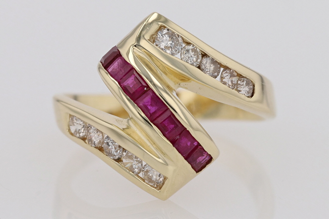 1.31ctw Square Step Cut Ruby and Diamond Statement Ring 14k Yellow Gold ...