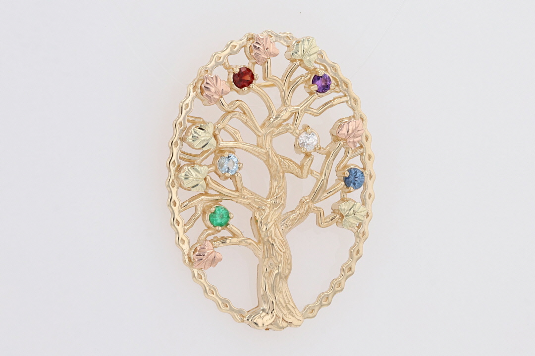 .28ctw Round Cut Multi-Colored Gemstone Family Tree Pin/Brooch 10k ...