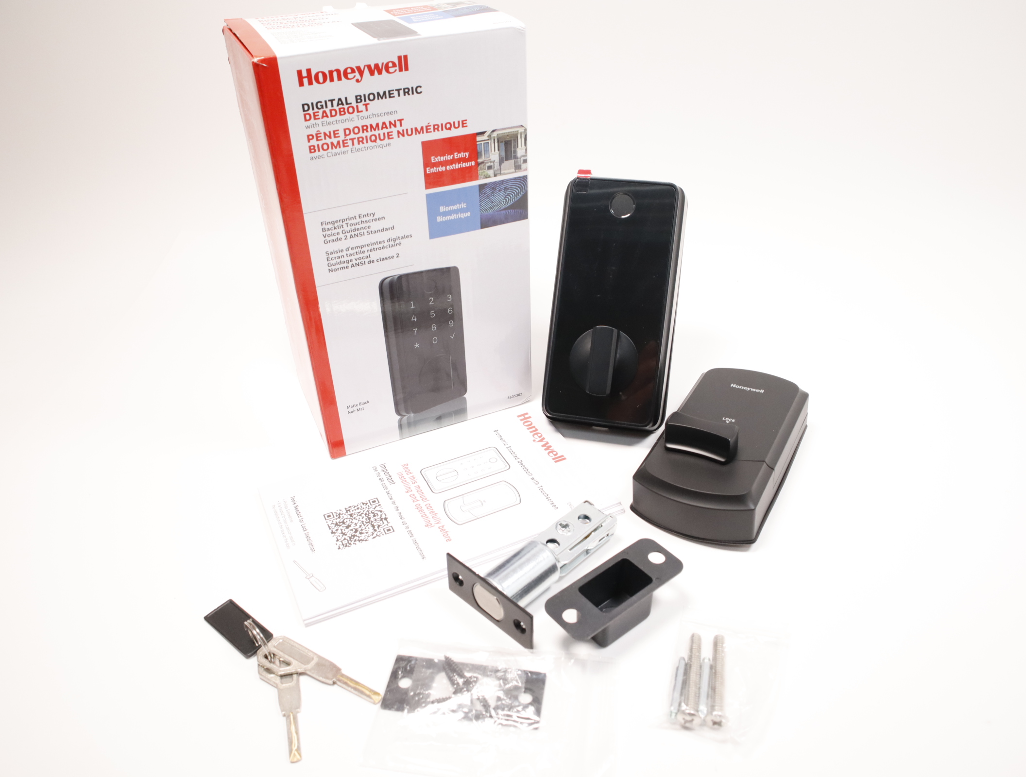 Honeywell 8635302 Electronic Deadbolt Biometric Lock Lighted Keypad ...