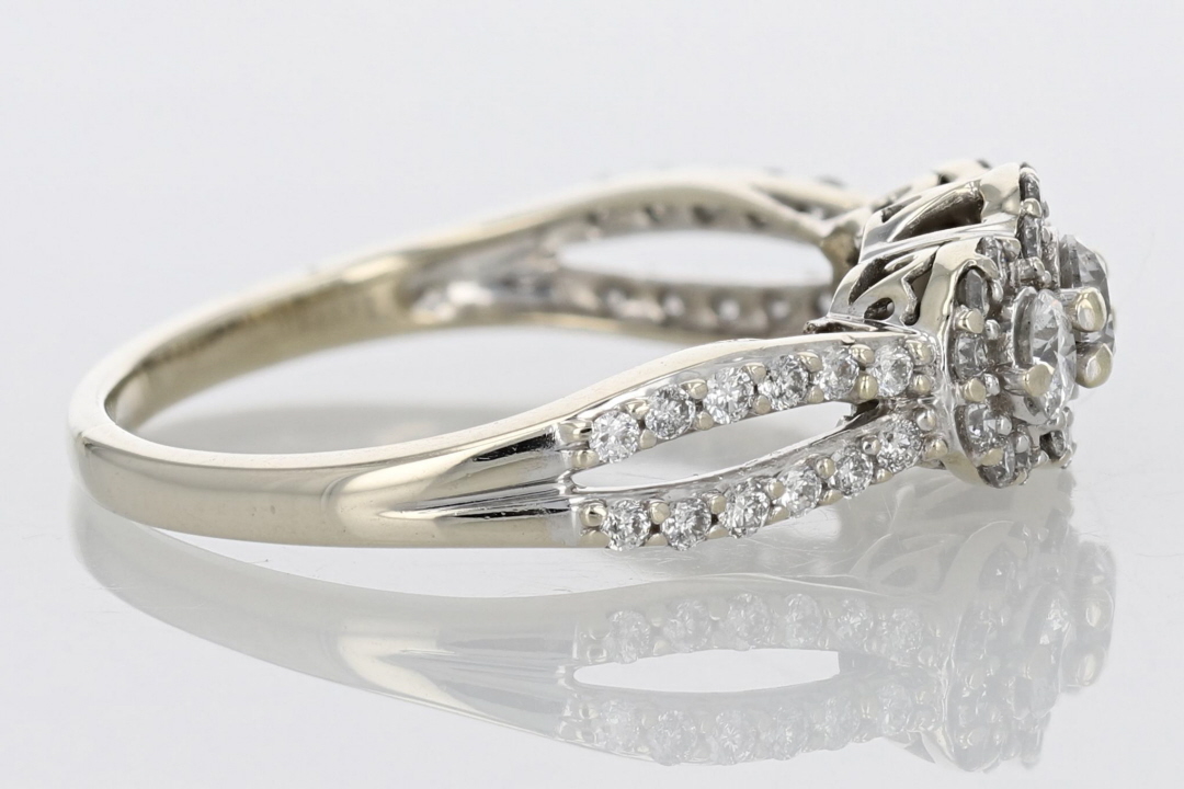 1.03ctw Round Cut Diamond Three-Stone Engagement Ring 14k White Gold Size 9