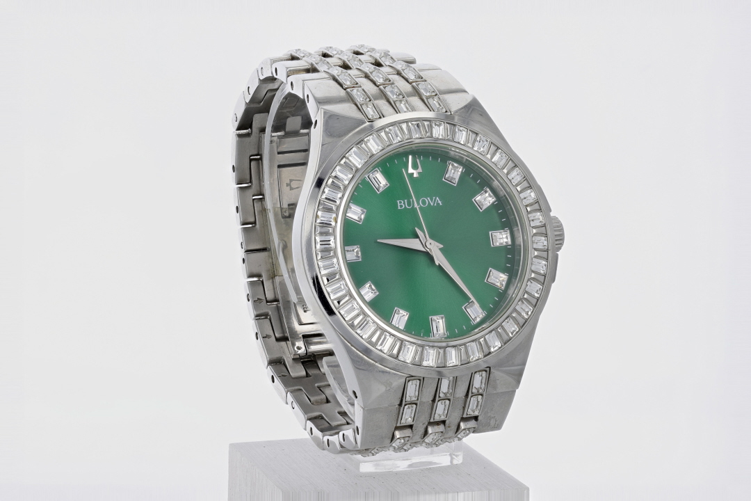 Bulova Crystal Accents Green Dial 42mm Quartz Stainless Steel Men's ...