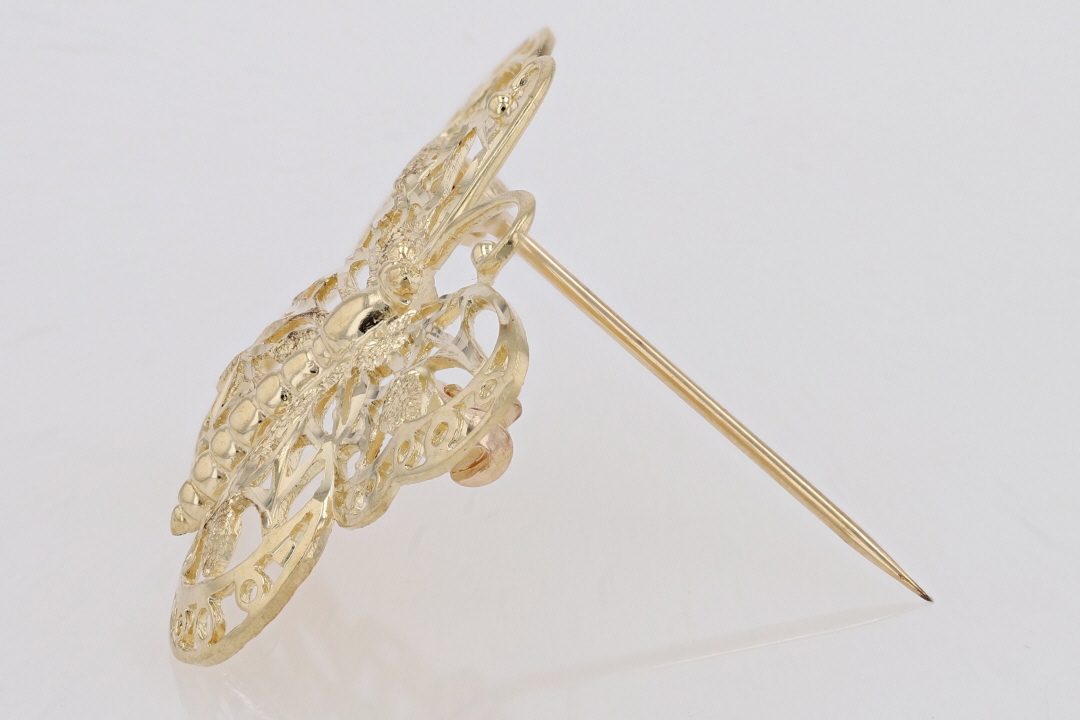22mm Diamond Cut Butterfly Shaped Statement Pin 14k Yellow Gold 2.95 Grams