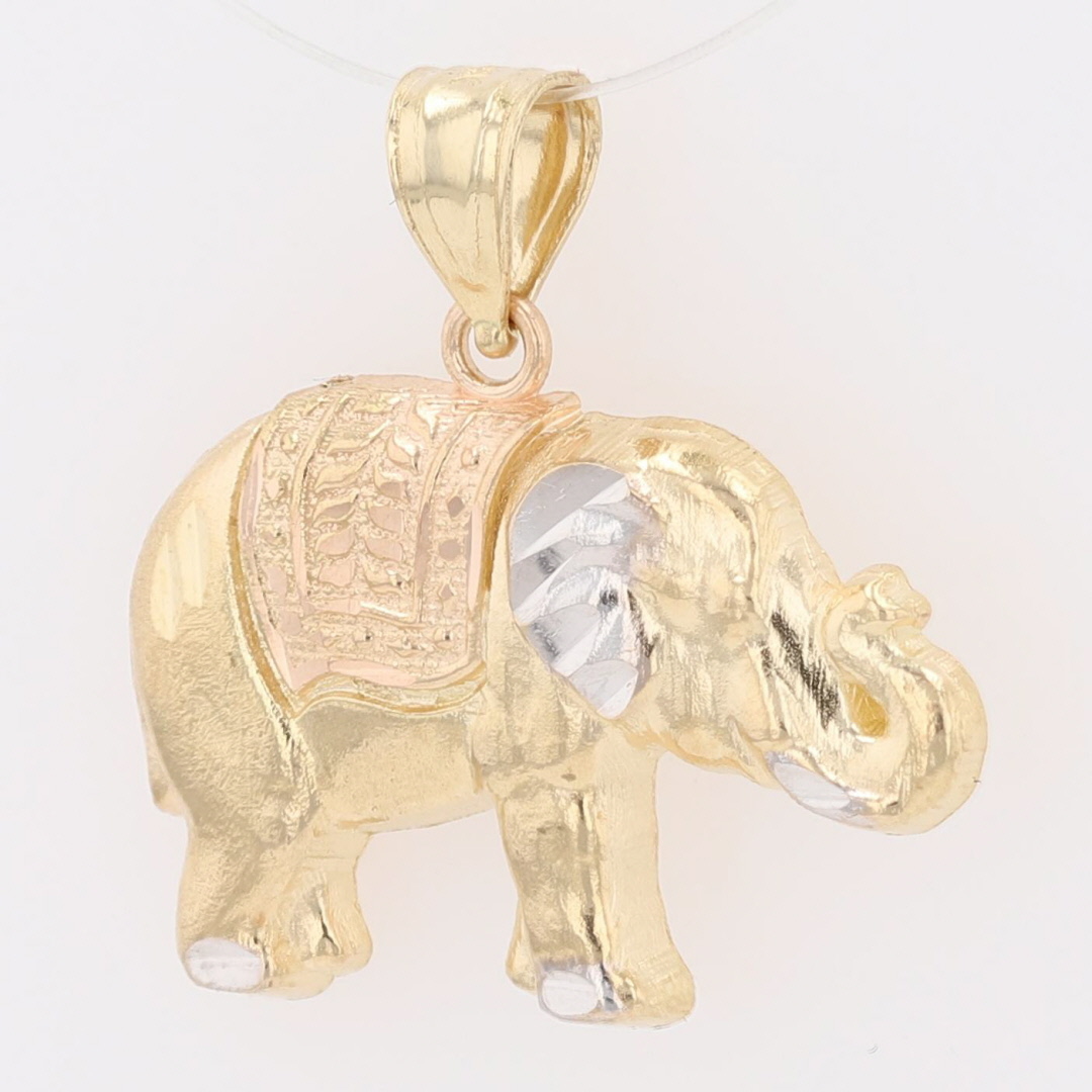 23mm Diamond Cut Elephant Pendant without Chain 14k Multi-Tone Gold 2. ...