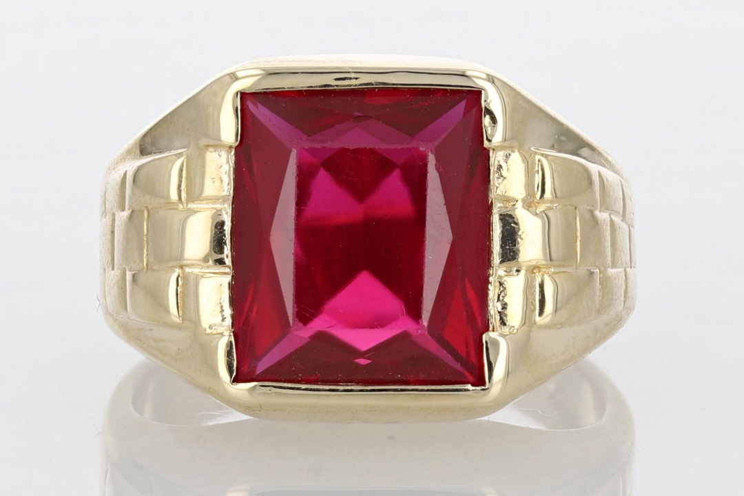 5.63ct Lab-Created Radiant Cut Ruby Solitaire Ring 10K Yellow Gold Size 8.5