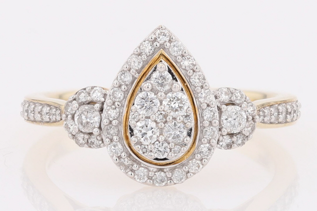 .50ctw Diamond Pear-Shaped Cluster Engagement Ring 10k Multi-Tone Gold ...