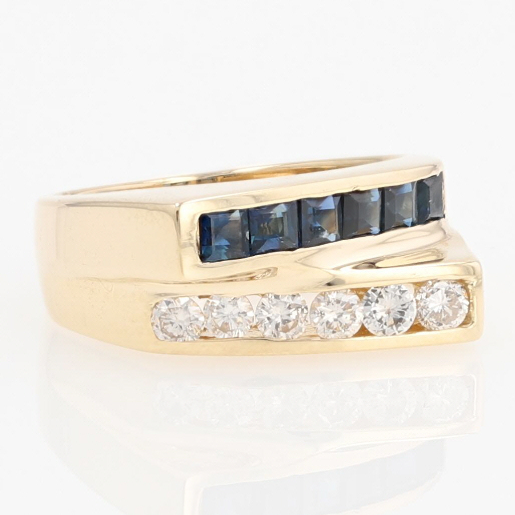 .92ctw Round Diamond & Square Sapphire Channel-Set Ring 14k Yellow Gold ...