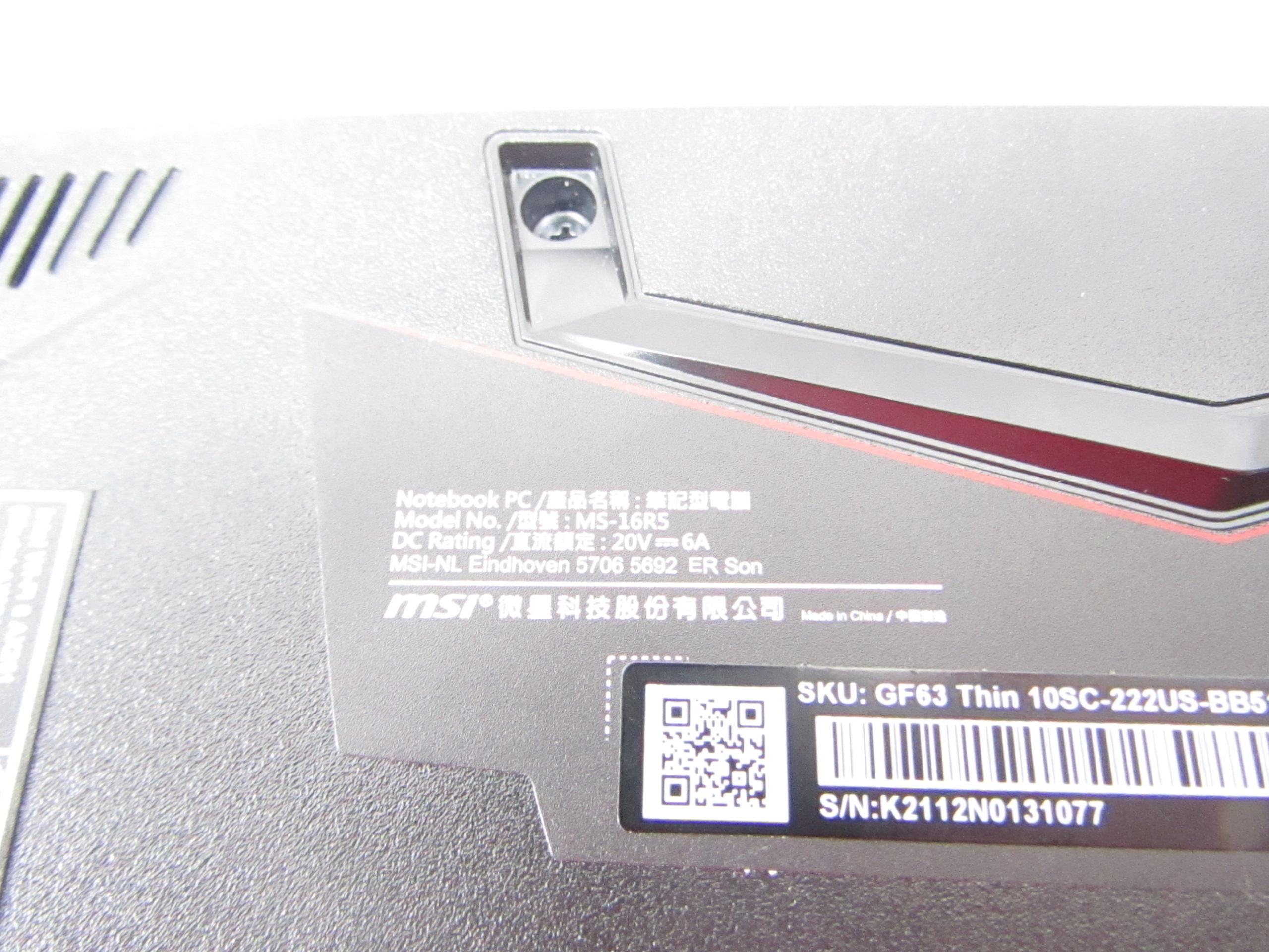 MSI GF63 Thin MS-16R5 Win 10 Core i5-10500H 2.50GHz 8GB Ram 256GB SSD 15.6"