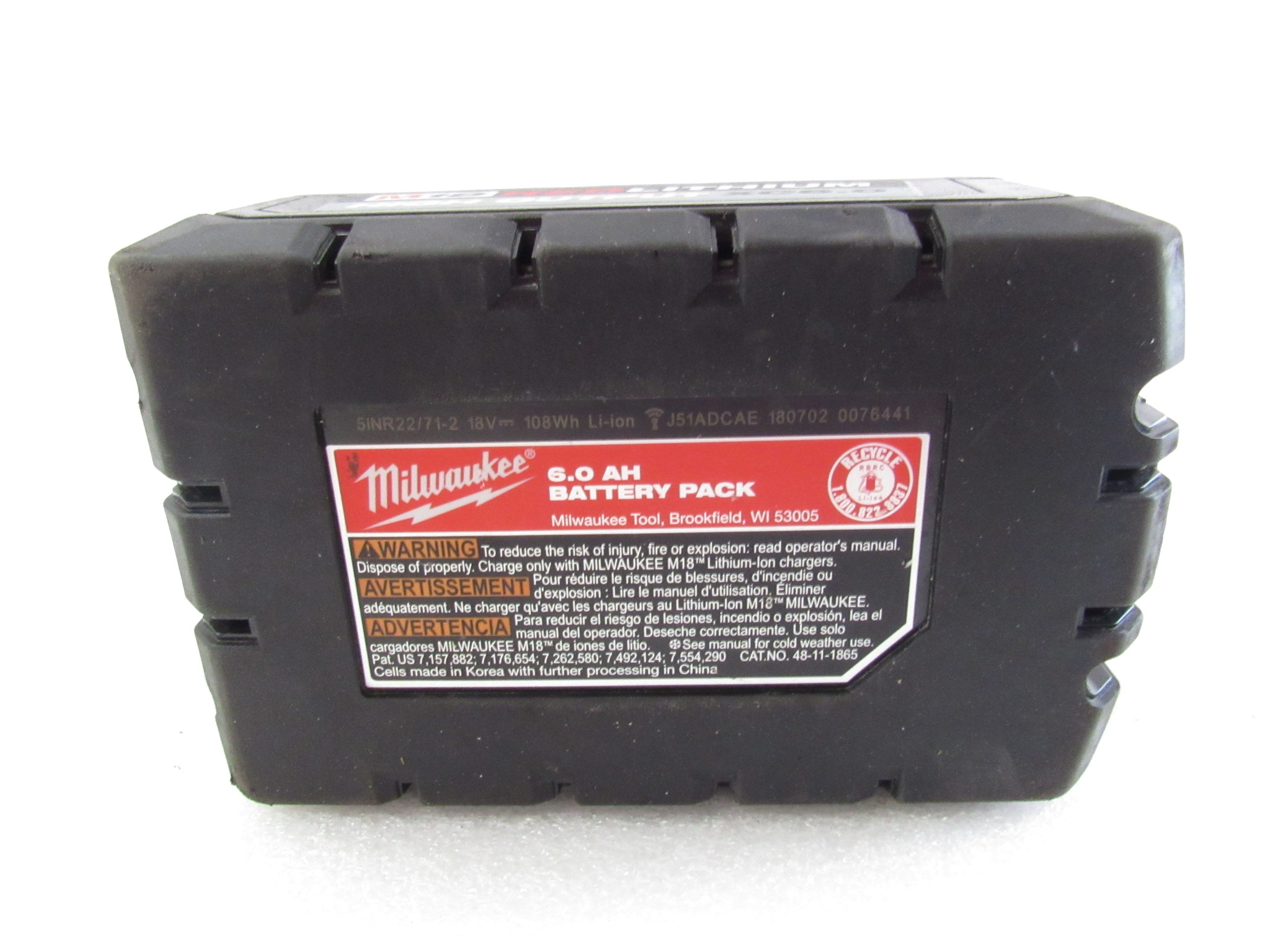 Milwaukee 48-11-1865 M18 18V Lithium-Ion High Output 6.0Ah Worksite Battery