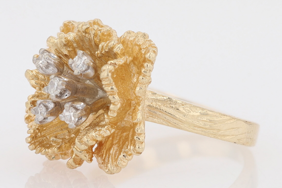 .08ctw Diamond Prong Set Flower Statement Ring 14k Multi-Tone Gold Size 5.5