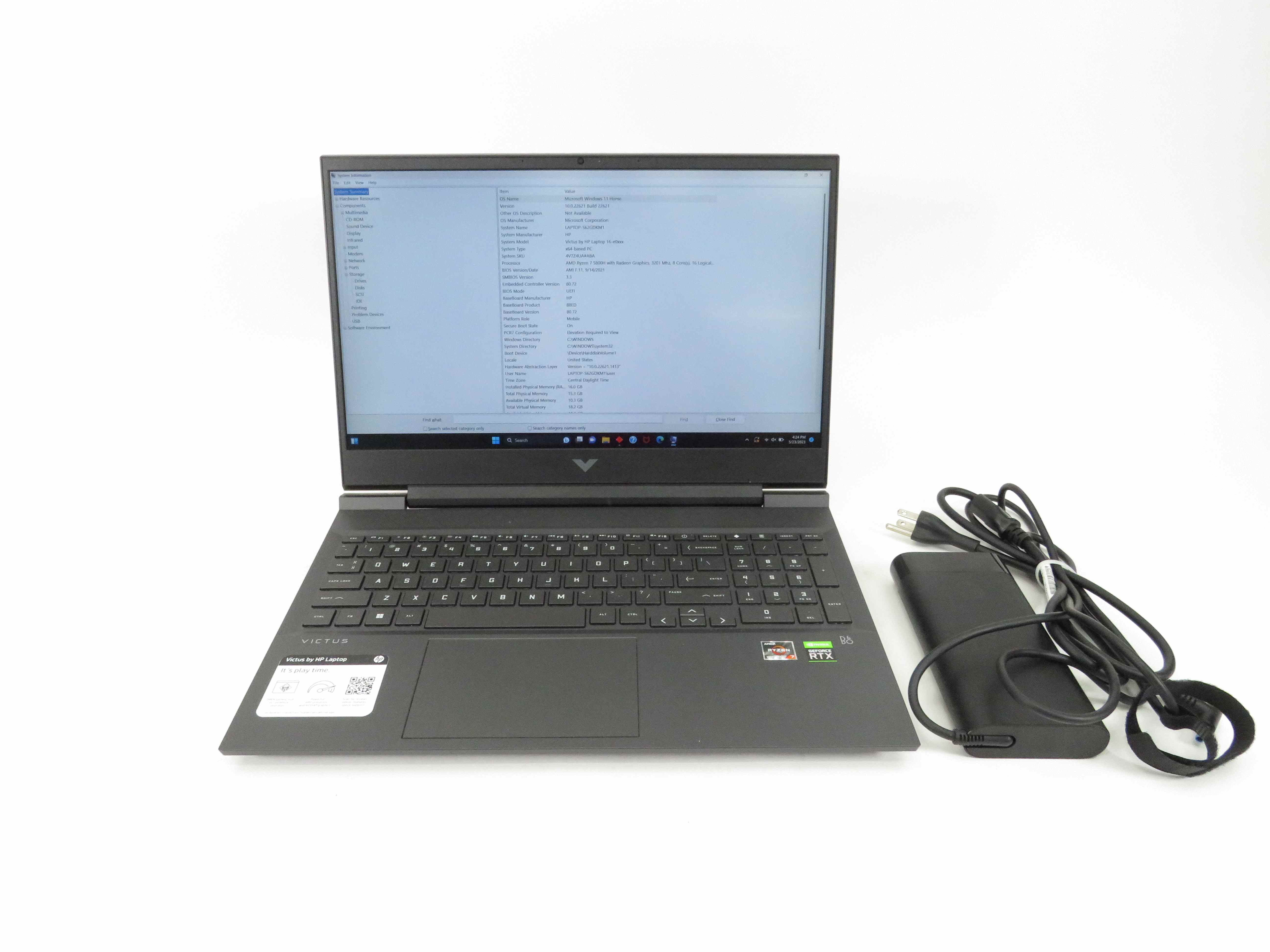 HP Victus 16-e0161nr Ryzen 7 5800H 3.2GHz RTX 3050 Ti 16GB RAM 512GB ...