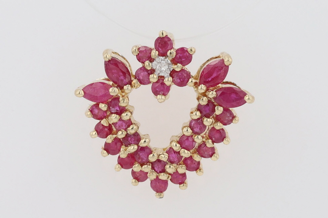 .77ctw Round Cut Ruby and Diamond Heart Pendant without Chain 10k ...