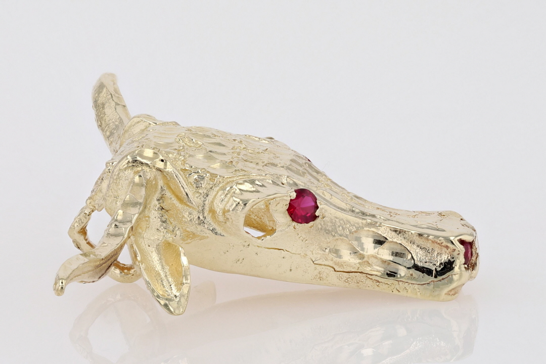 .18ctw Lab-Created Round Ruby Bull Pendant No Chain 10k Yellow Gold 7. ...