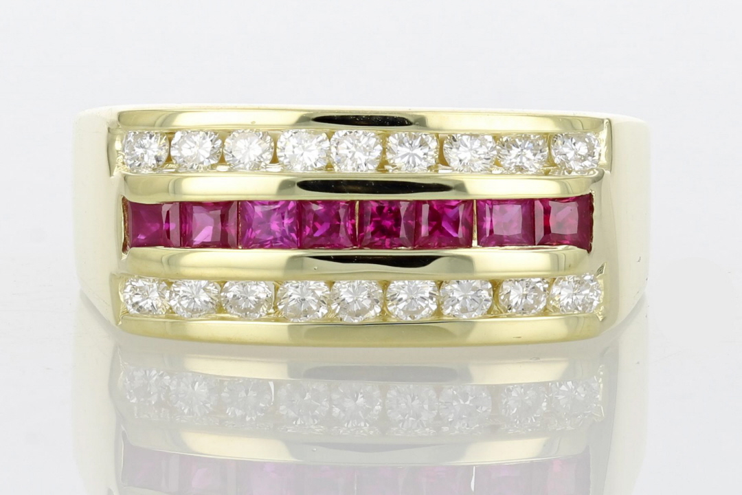 1.18ctw Ruby and Diamond Channel-Set Men's Band Ring 18k Yellow Gold ...