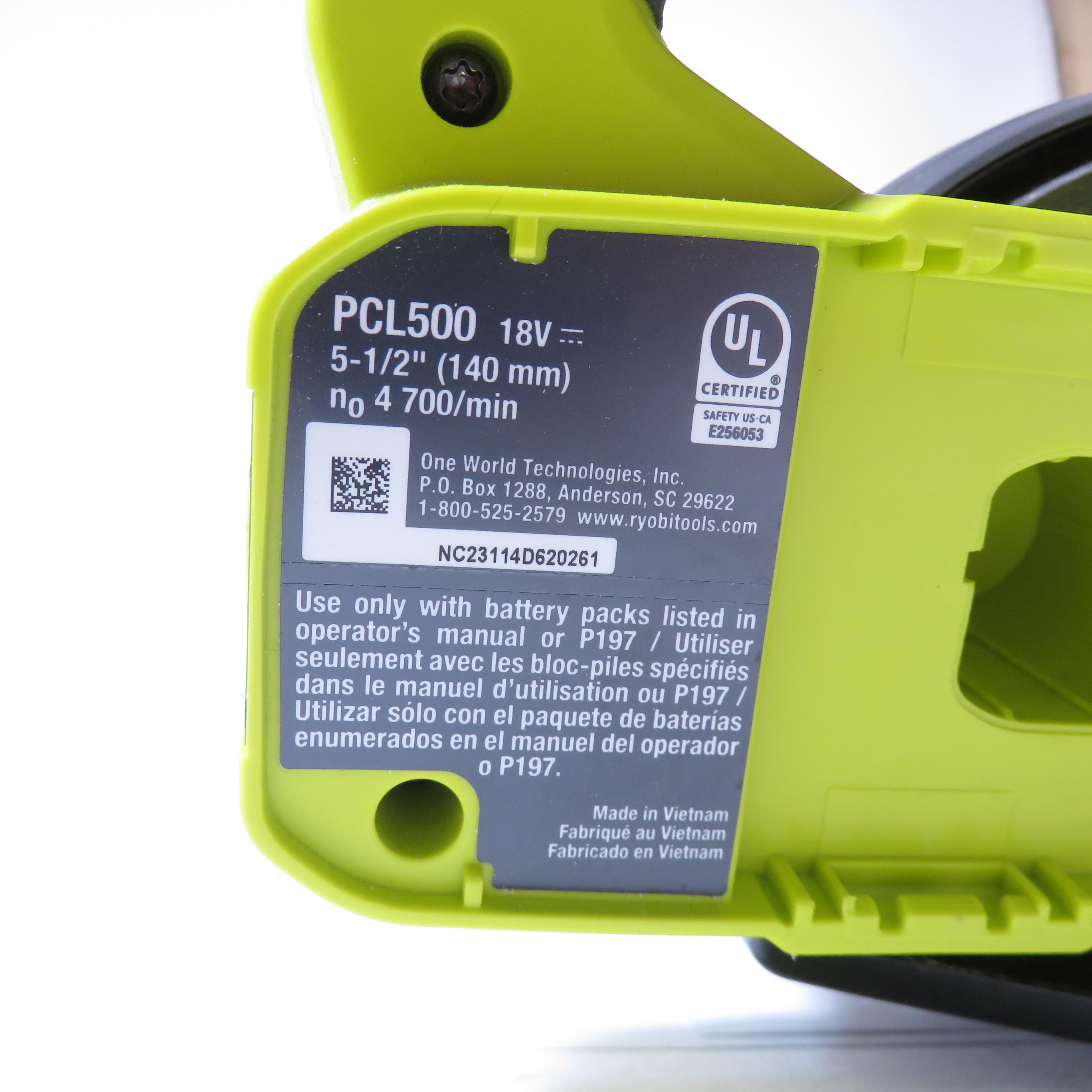Ryobi PCL500 ONE+ 18-Volt Lithium-Ion Compact Cordless 5 1/2 in ...