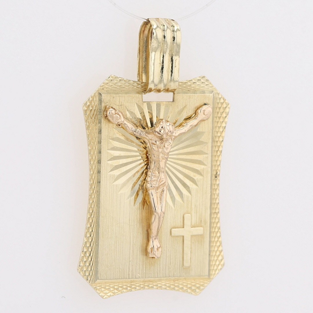 36.5mm Religious Rectangle Crucifix Pendant w/o Chain 14k Yellow Gold 4 ...