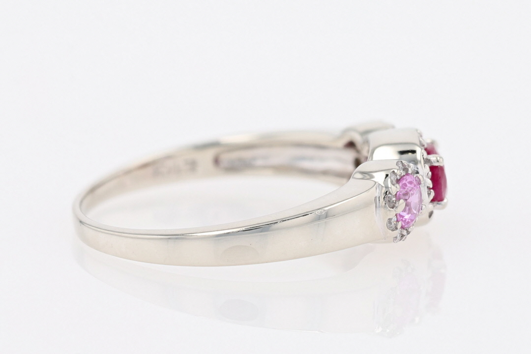 EFFY 1.12ctw Ruby, Pink Sapphire and Diamond Halo Ring 14k White Gold ...