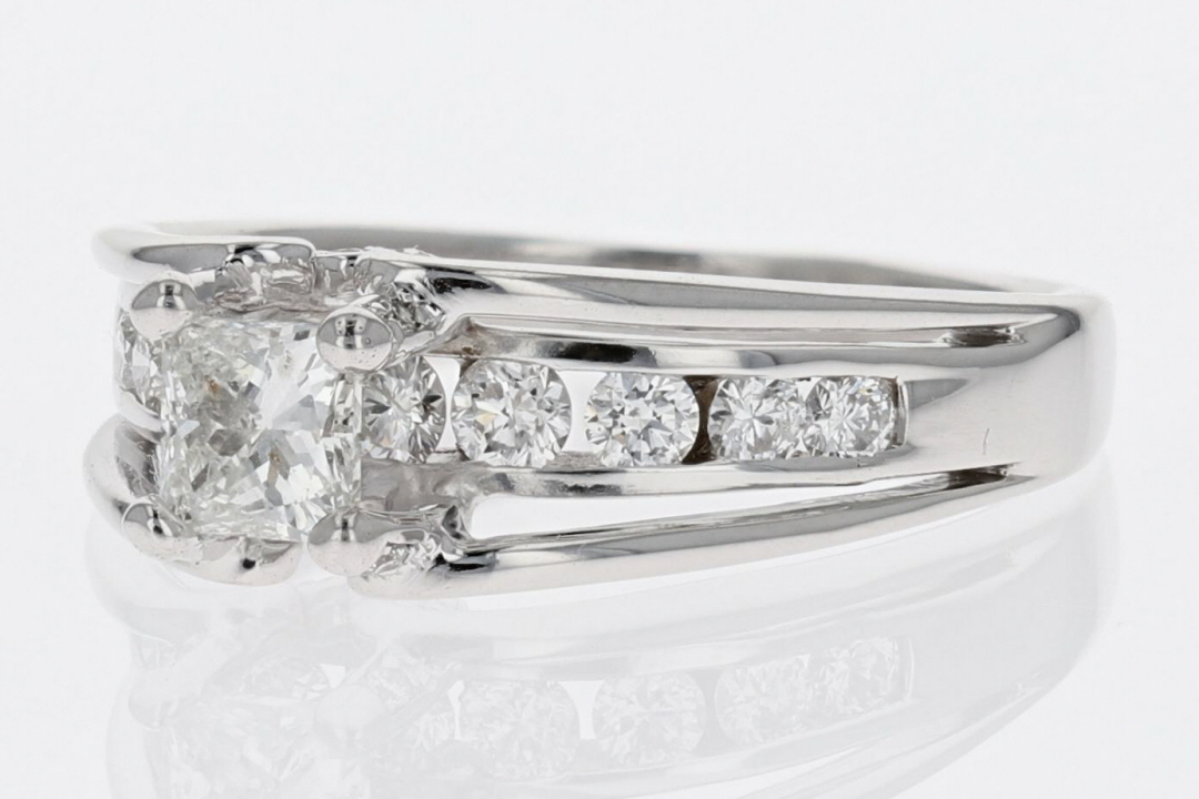 .91ctw Diamond Solitaire with Accents Engagement Ring 18k White Gold Size 7