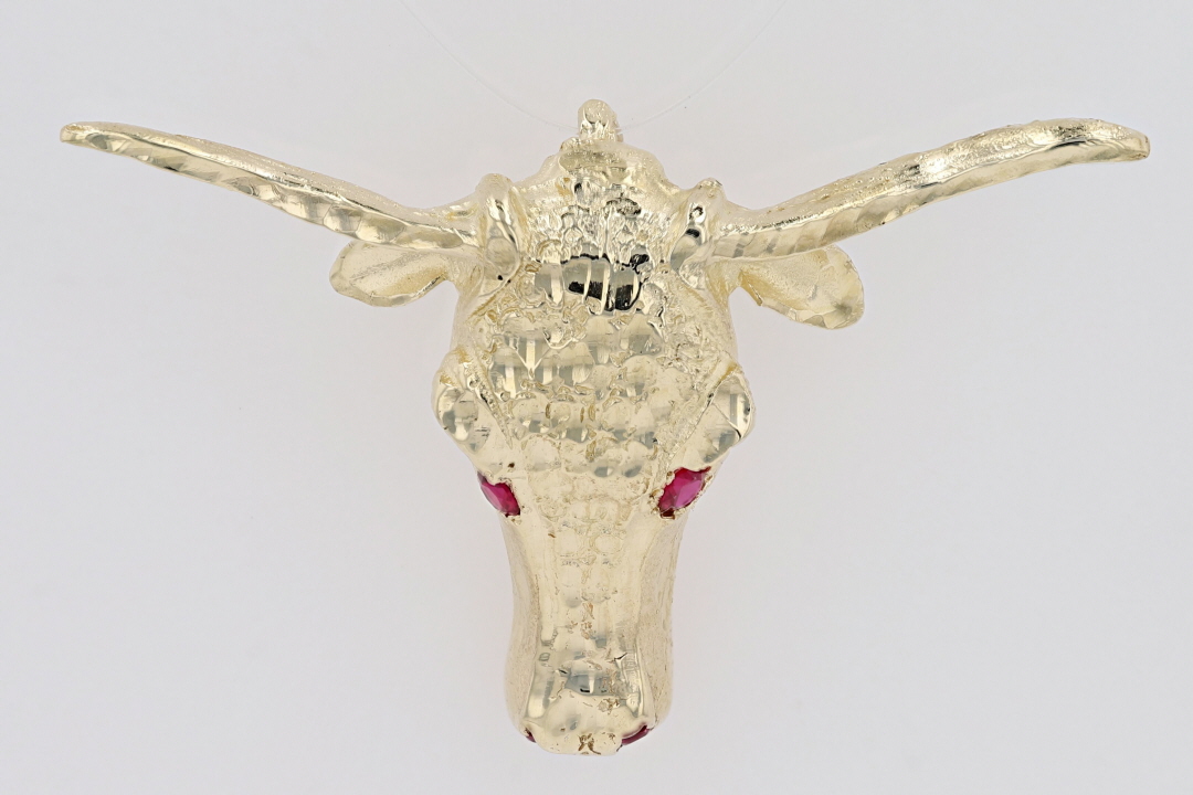 .18ctw Lab-Created Round Ruby Bull Pendant No Chain 10k Yellow Gold 7. ...