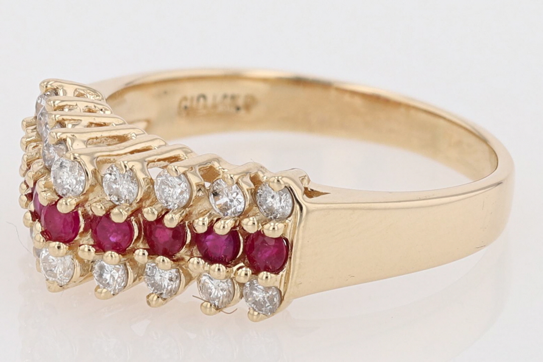 .81ctw Round Cut Diamond and Ruby Cluster Statement Ring 14k Yellow ...