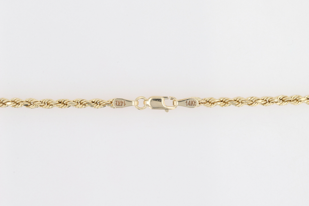 2.7mm Rope Link Chain 24" Necklace 14k Yellow Gold 5.90 Grams