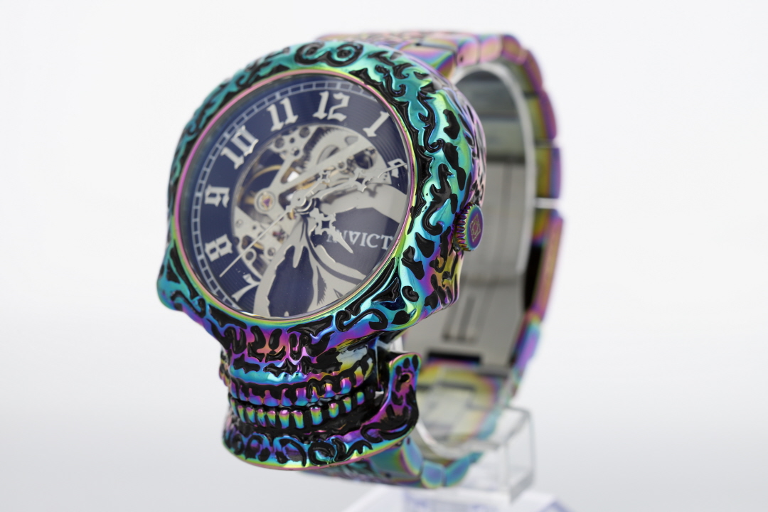 Invicta Artist Skull Black Dial Iridescent Automatic Stainless Steel ...