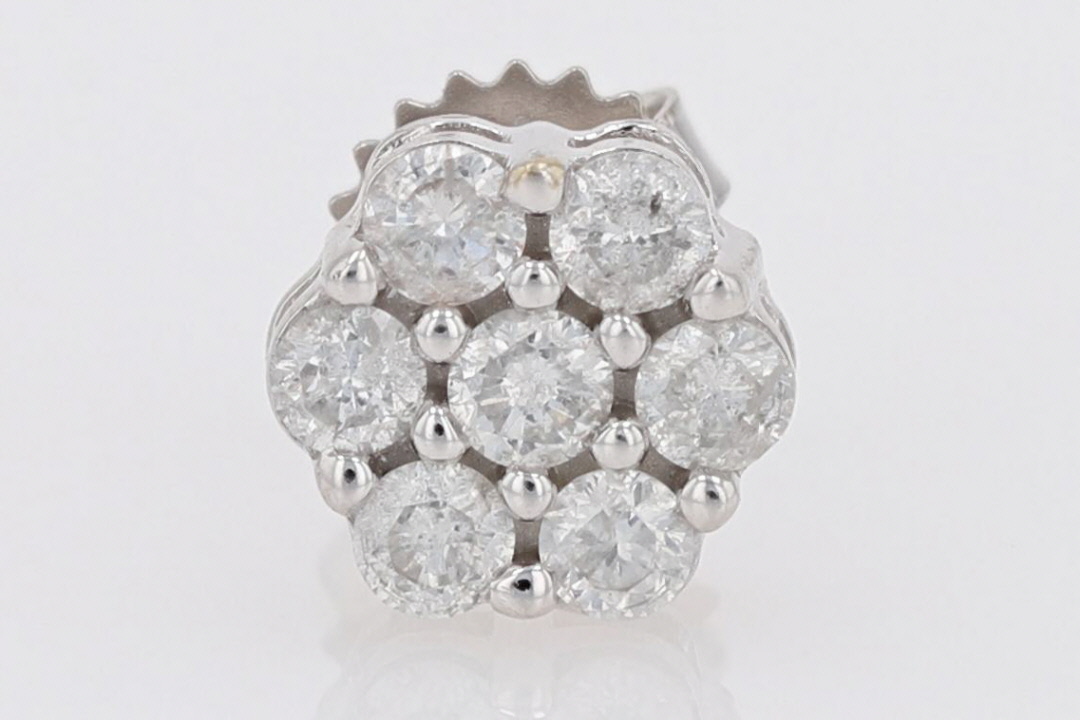 .50ctw Round Cut Diamond Cluster Stud Single Earring 14k White Gold 1. ...