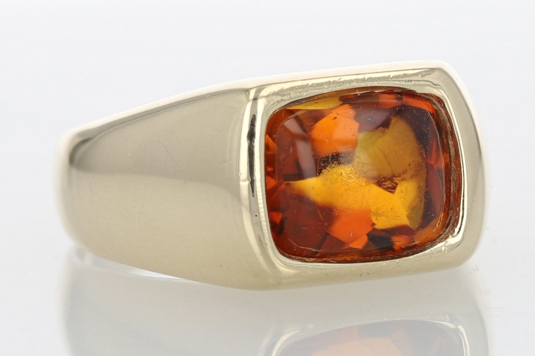 Buff Top Citrine Solitaire Statement Men's Ring 14k Yellow Gold Size 10.5