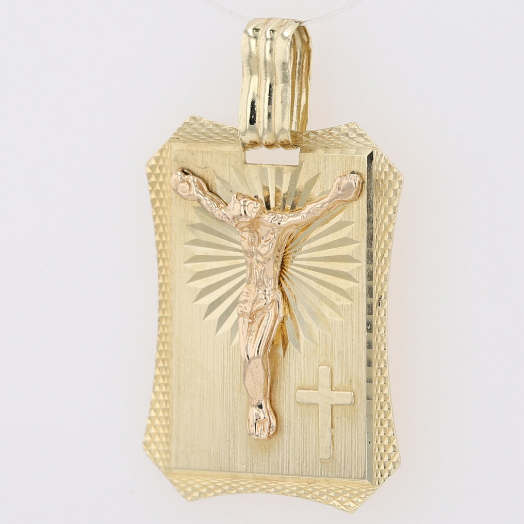 36.5mm Religious Rectangle Crucifix Pendant w/o Chain 14k Yellow Gold 4 ...