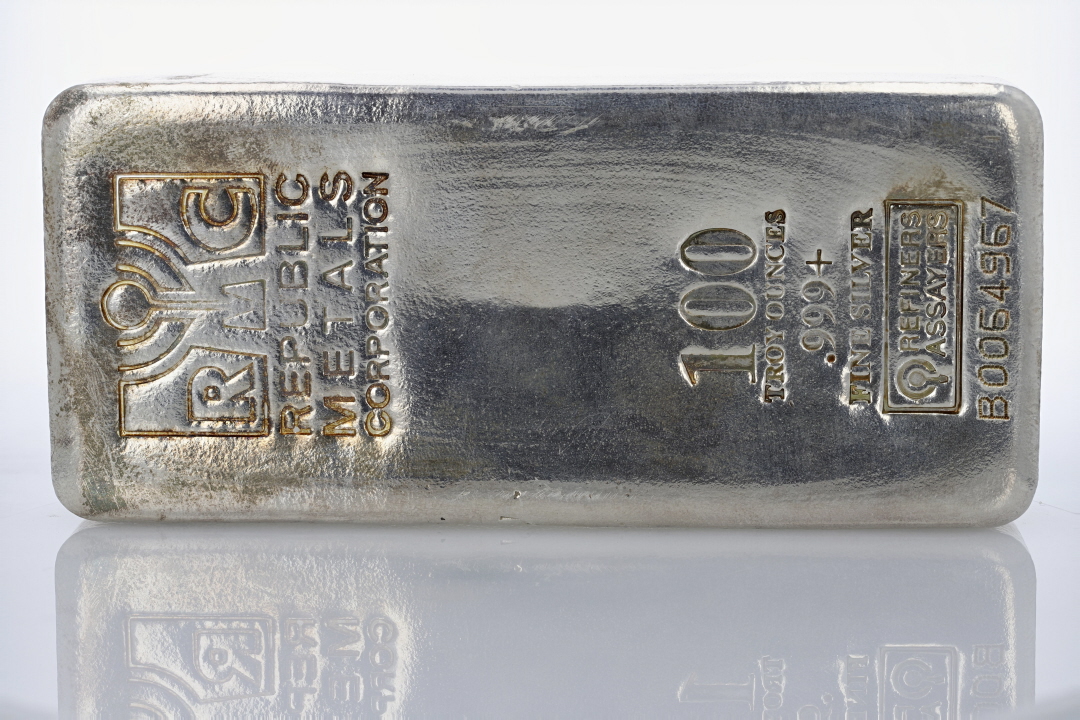 Republic Metals Corporation 100 oz .999+ Fine Silver Cast Bar Certified ...