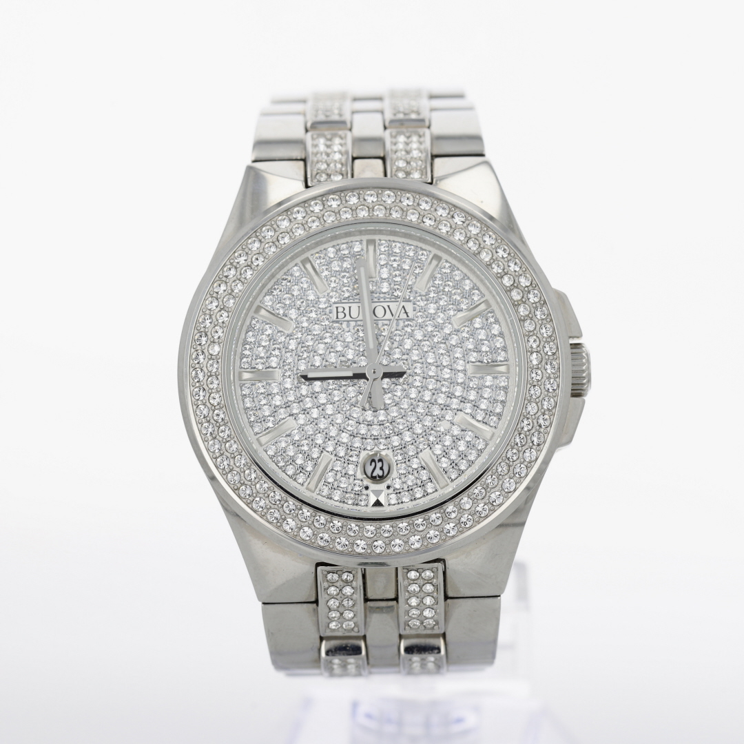 Bulova Crystal Pavé 42mm Silver Dial Quartz Stainless Steel Men's ...