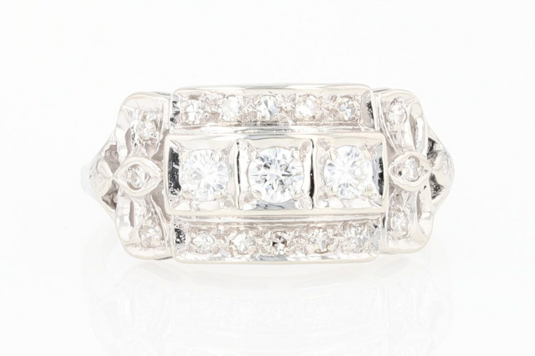 .60ctw Round Cut Diamond Three-Stone Statement Ring 14k White Gold Size 10